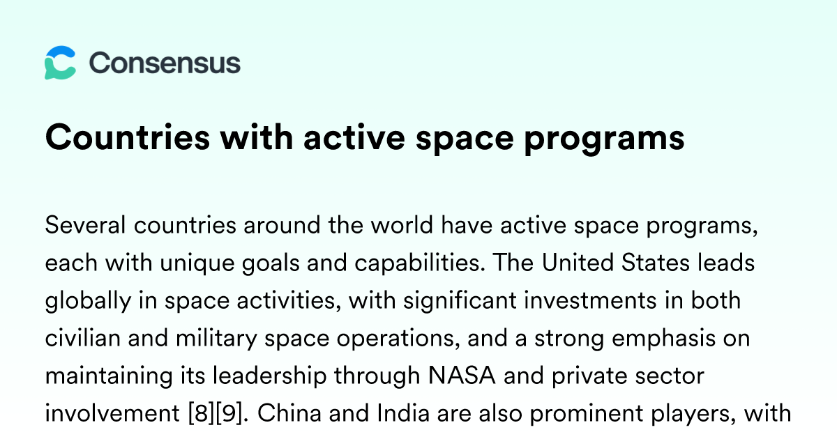 Countries With Active Space Programs - Consensus Academic Search Engine