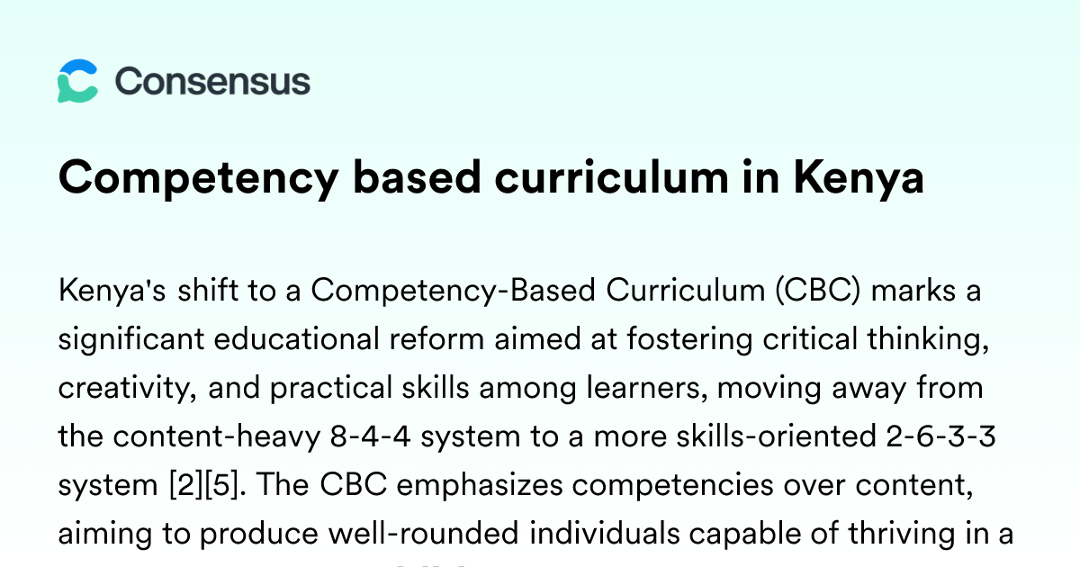 Competency Based Curriculum In Kenya - Consensus Academic Search Engine
