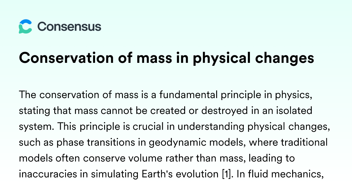 Conservation Of Mass In Physical Changes - Consensus Academic Search Engine