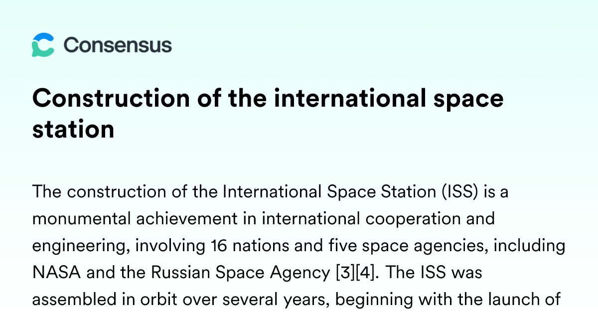 Construction Of The International Space Station - Consensus Academic ...