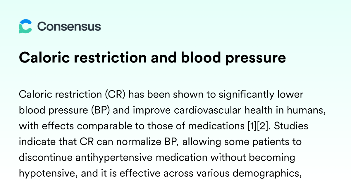 Caloric Restriction And Blood Pressure - Consensus Academic Search Engine