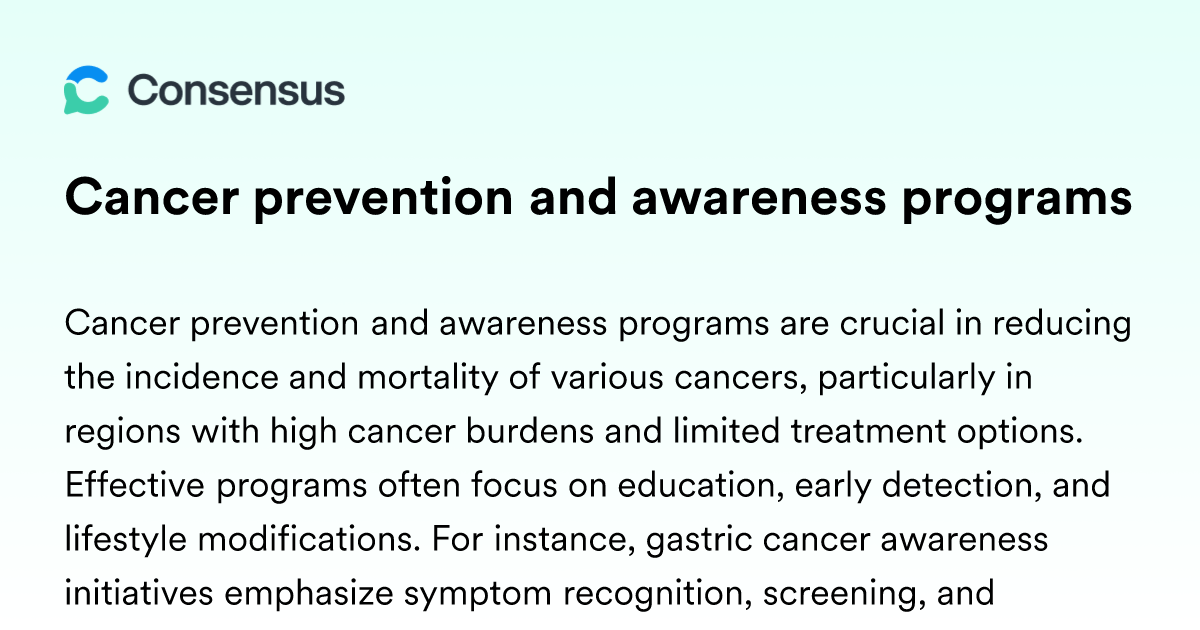 Cancer Prevention And Awareness Programs - Consensus Academic Search Engine