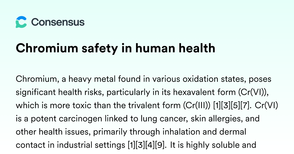 Chromium Safety In Human Health - Consensus Academic Search Engine