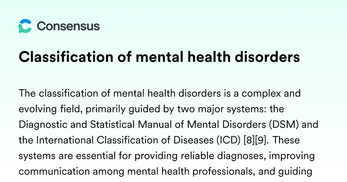 Classification Of Mental Health Disorders - Consensus Academic Search ...