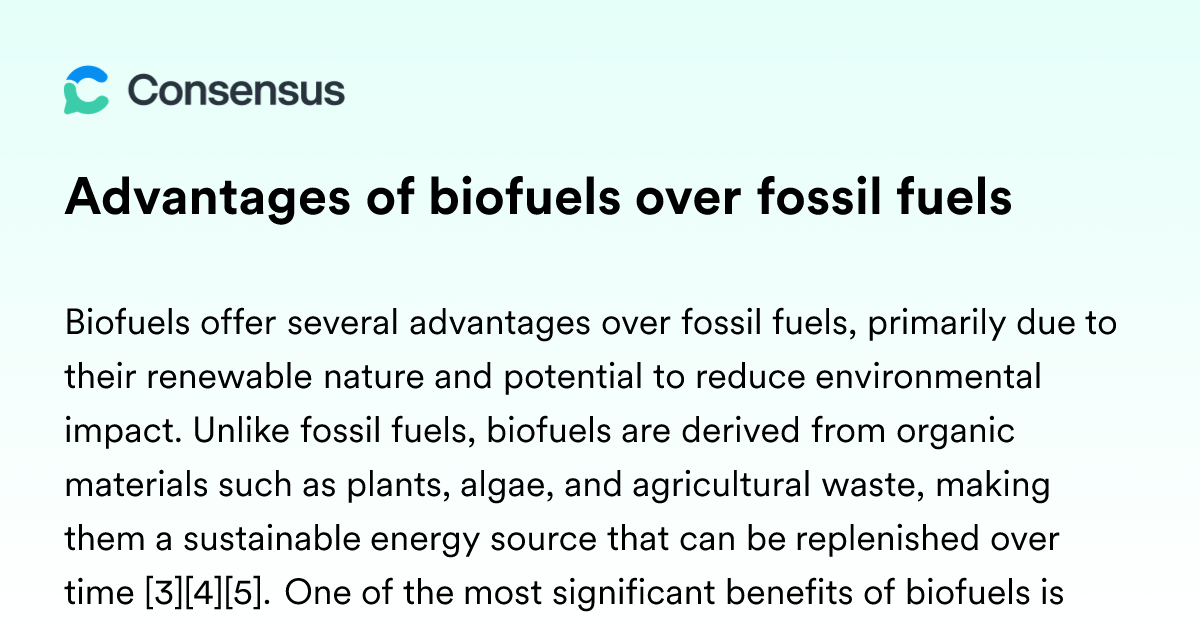 Advantages Of Biofuels Over Fossil Fuels - Consensus Academic Search Engine