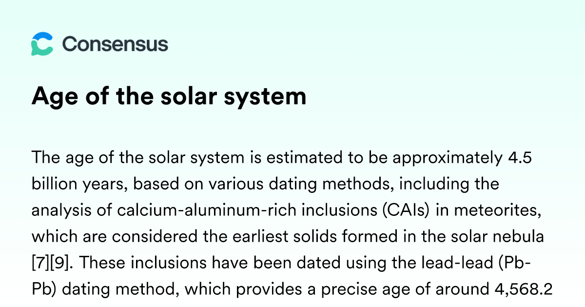 Age Of The Solar System - Consensus Academic Search Engine