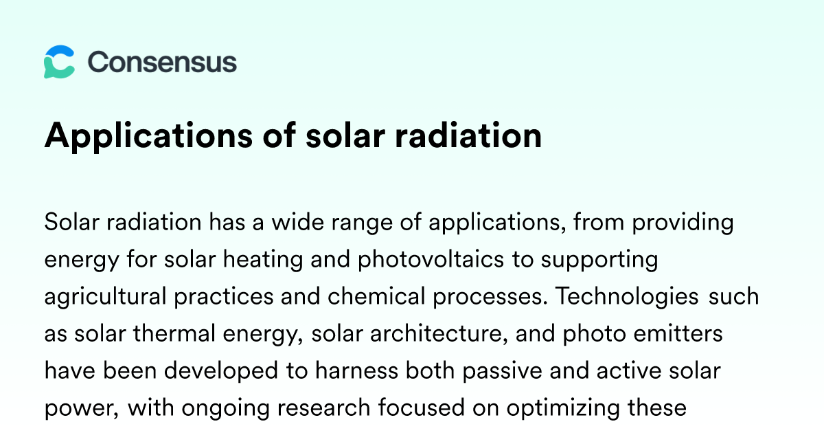 Applications Of Solar Radiation - Consensus Academic Search Engine