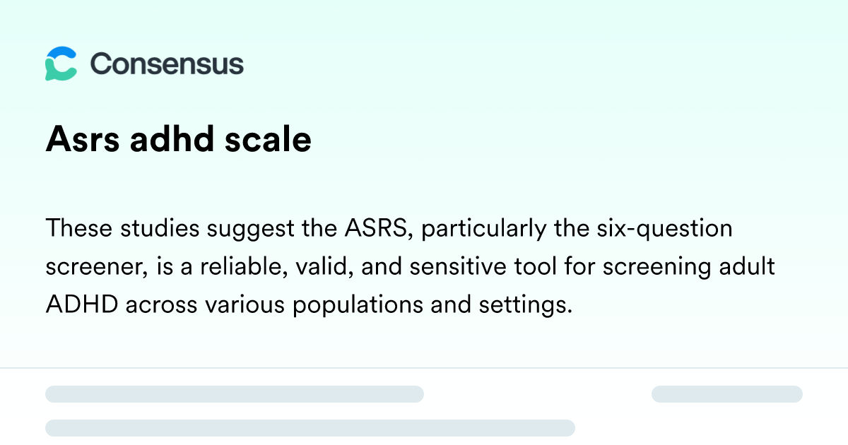 Asrs Adhd Scale - Consensus Academic Search Engine