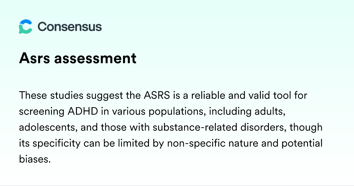 Asrs Assessment - Consensus Academic Search Engine