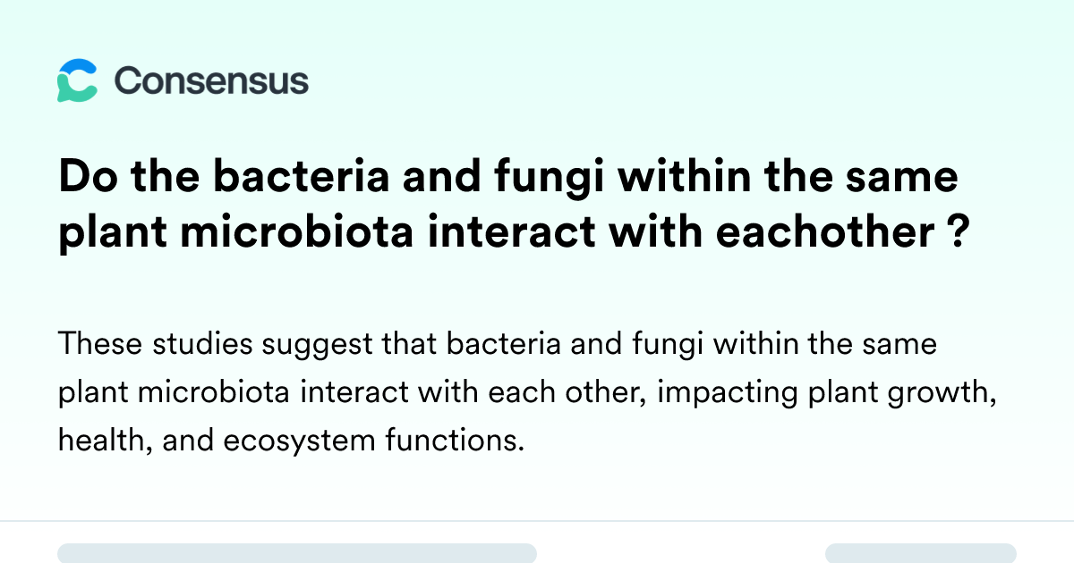 Do The Bacteria And Fungi Within The Same Plant Microbiota Interact ...