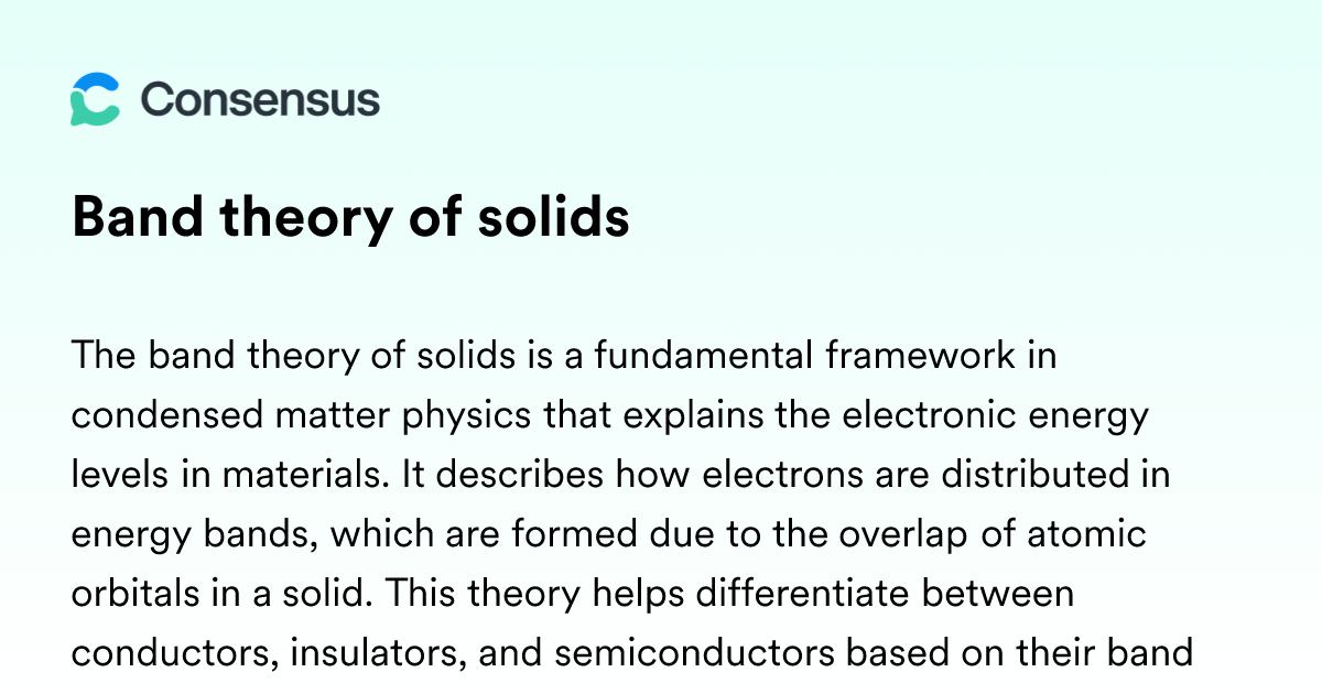 Band Theory Of Solids - Consensus Academic Search Engine