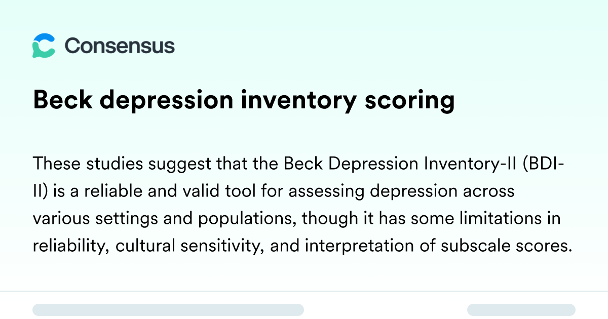 Beck Depression Inventory Scoring - Consensus Academic Search Engine
