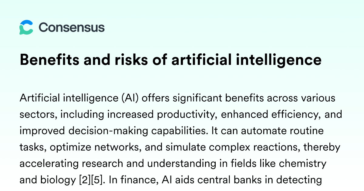 Benefits And Risks Of Artificial Intelligence - Consensus Academic ...