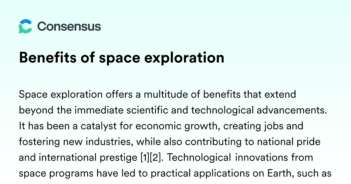 Benefits Of Space Exploration - Consensus Academic Search Engine