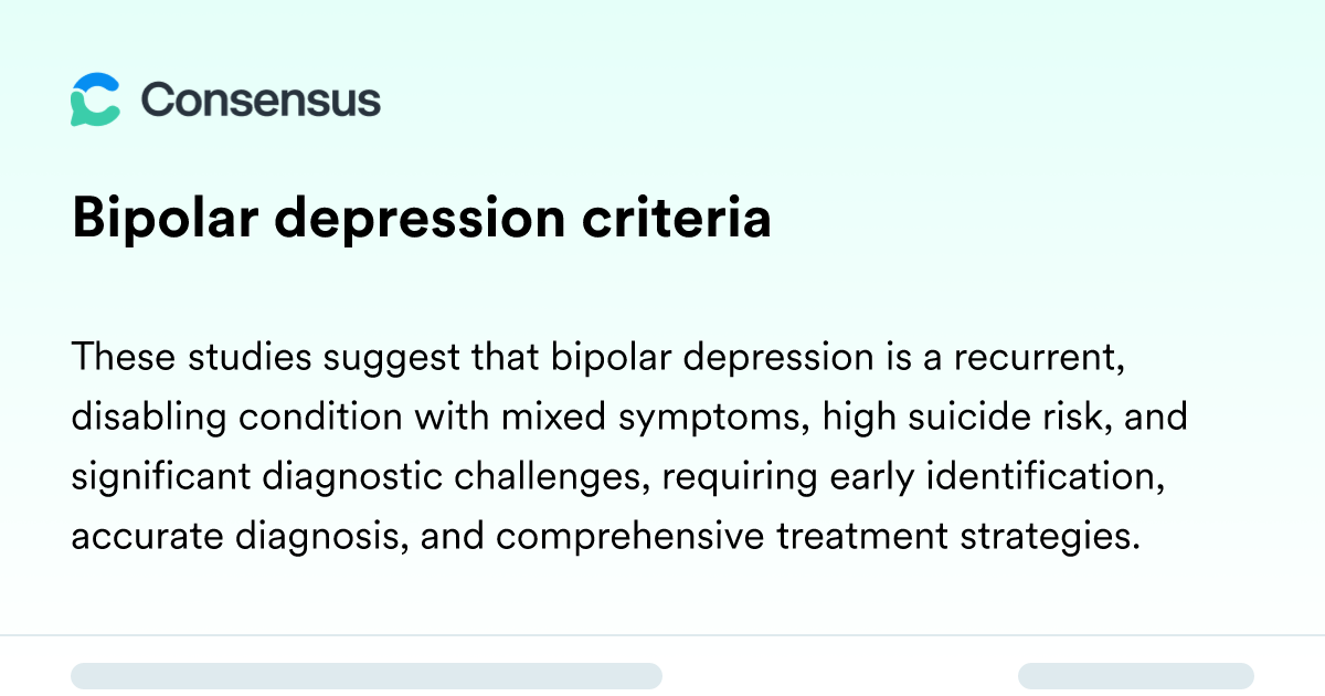 Bipolar Depression Criteria - Consensus Academic Search Engine