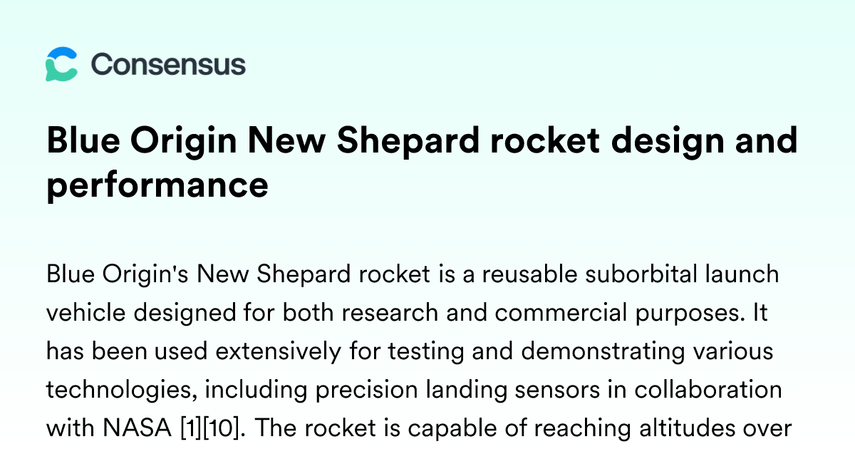Blue Origin New Shepard Rocket Design And Performance - Consensus ...