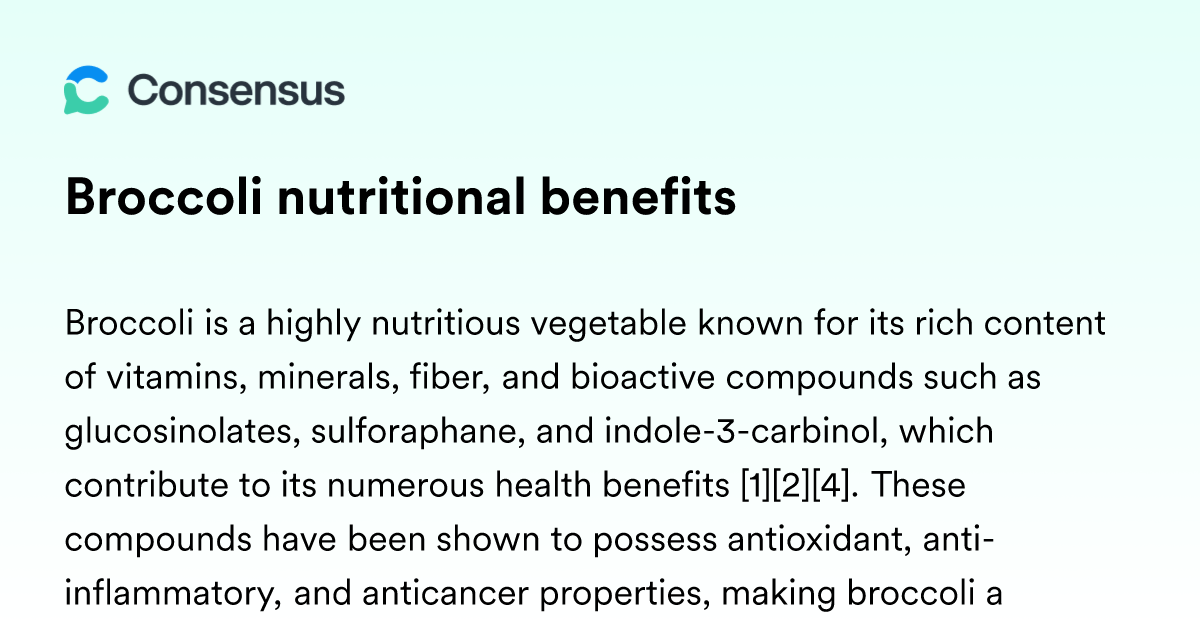Broccoli Nutritional Benefits - Consensus Academic Search Engine