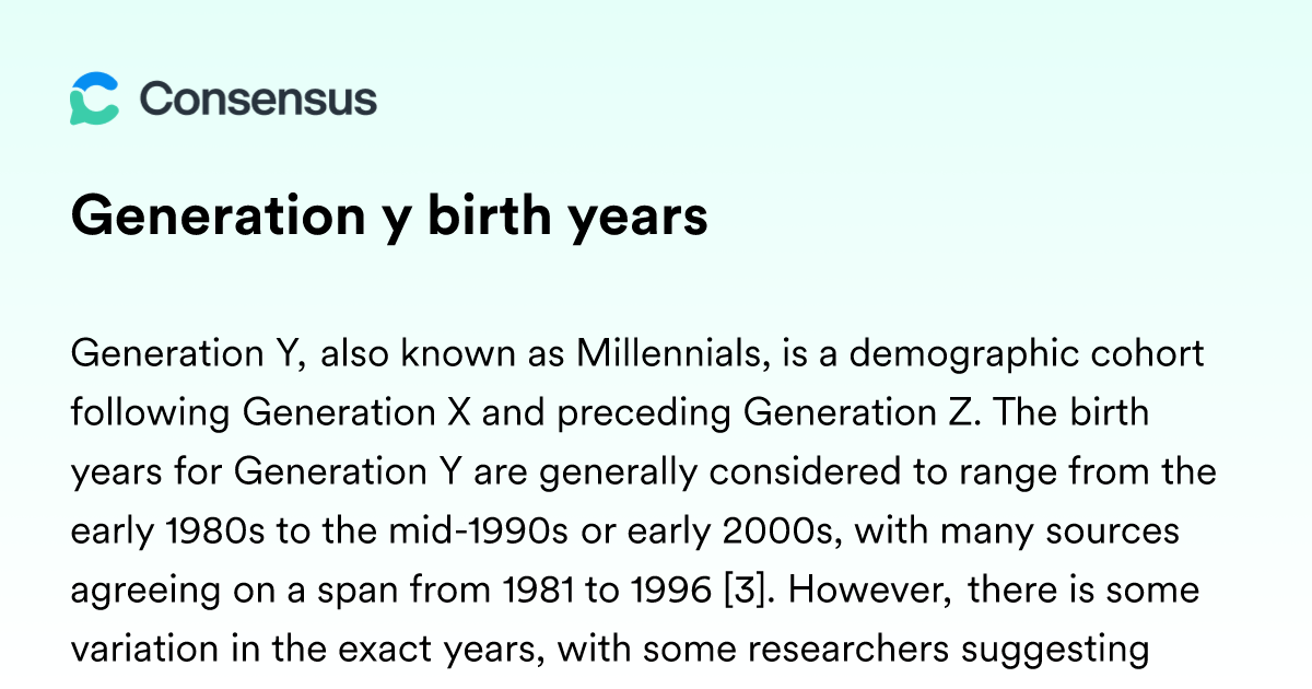 Generation Y Birth Years - Consensus Academic Search Engine
