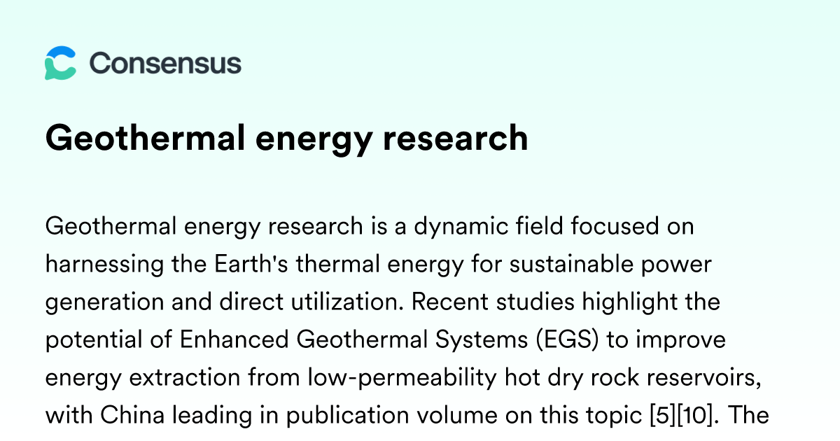 Geothermal Energy Research - Consensus Academic Search Engine