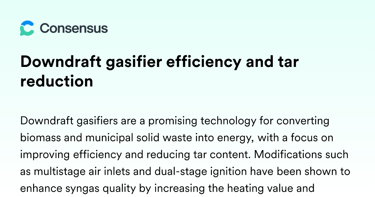 Downdraft Gasifier Efficiency And Tar Reduction - Consensus Academic ...