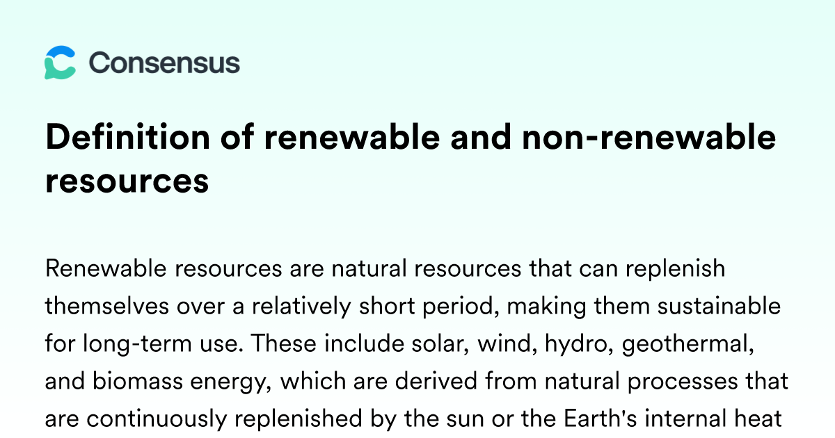 Definition Of Renewable And Non-renewable Resources - Consensus ...