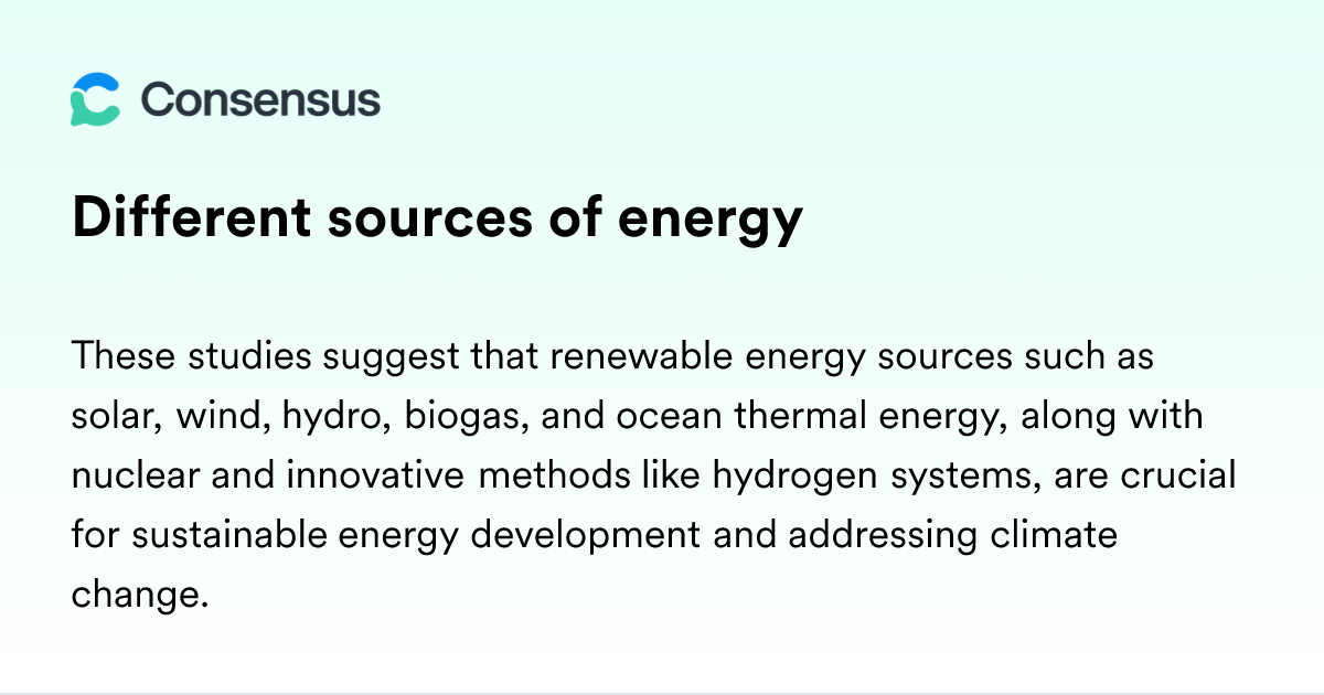Different Sources Of Energy - Consensus Academic Search Engine