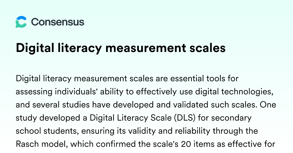 Digital Literacy Measurement Scales - Consensus Academic Search Engine