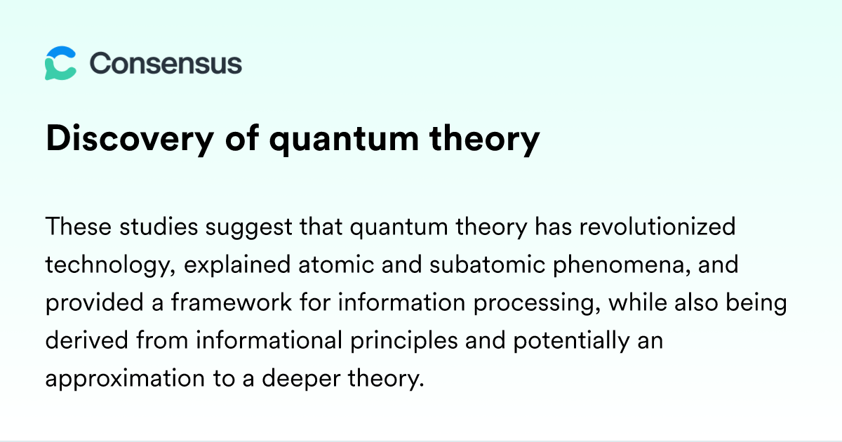 Discovery Of Quantum Theory - Consensus Academic Search Engine
