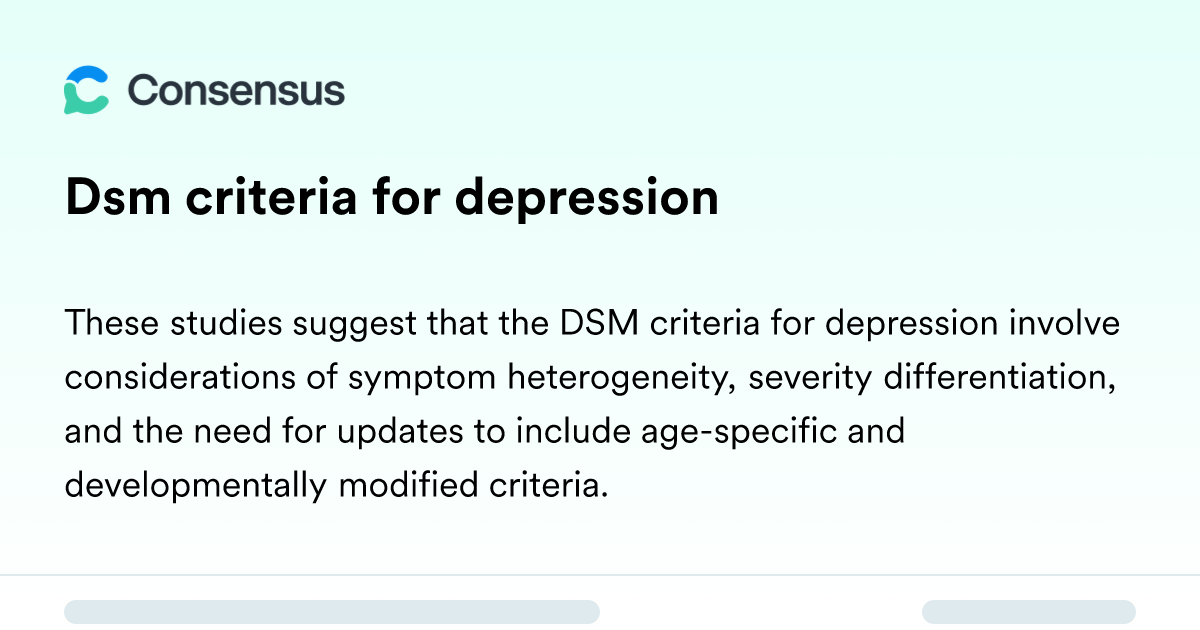 Dsm Criteria For Depression - Consensus Academic Search Engine