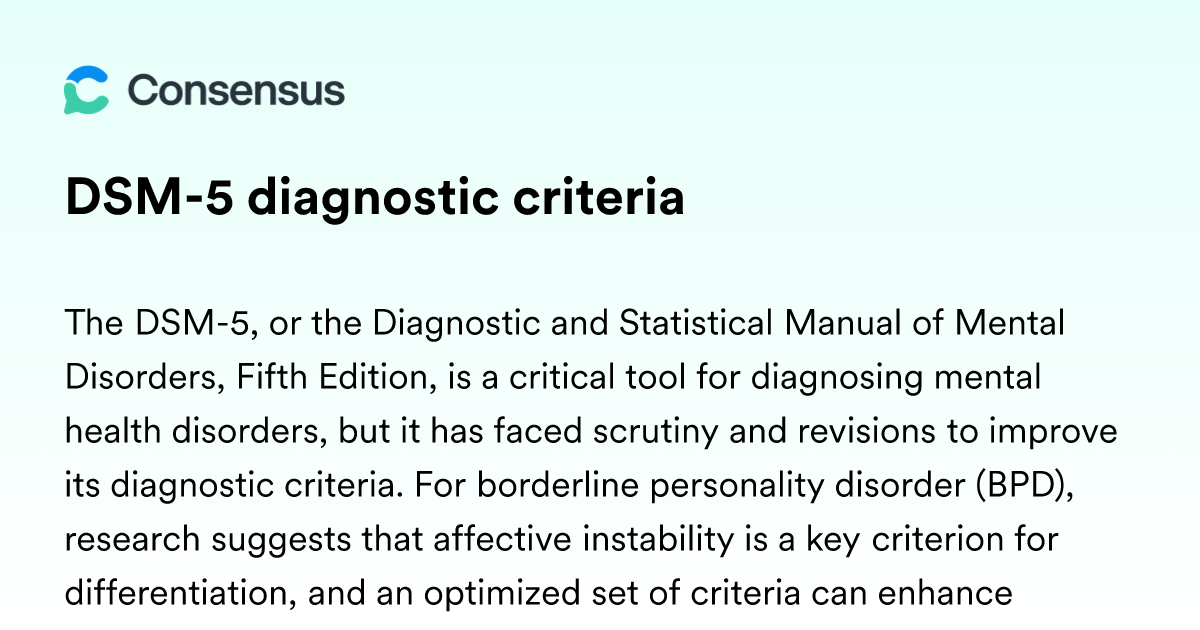 DSM-5 Diagnostic Criteria - Consensus Academic Search Engine