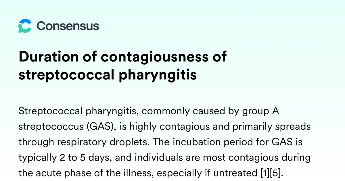 Duration Of Contagiousness Of Streptococcal Pharyngitis - Consensus ...