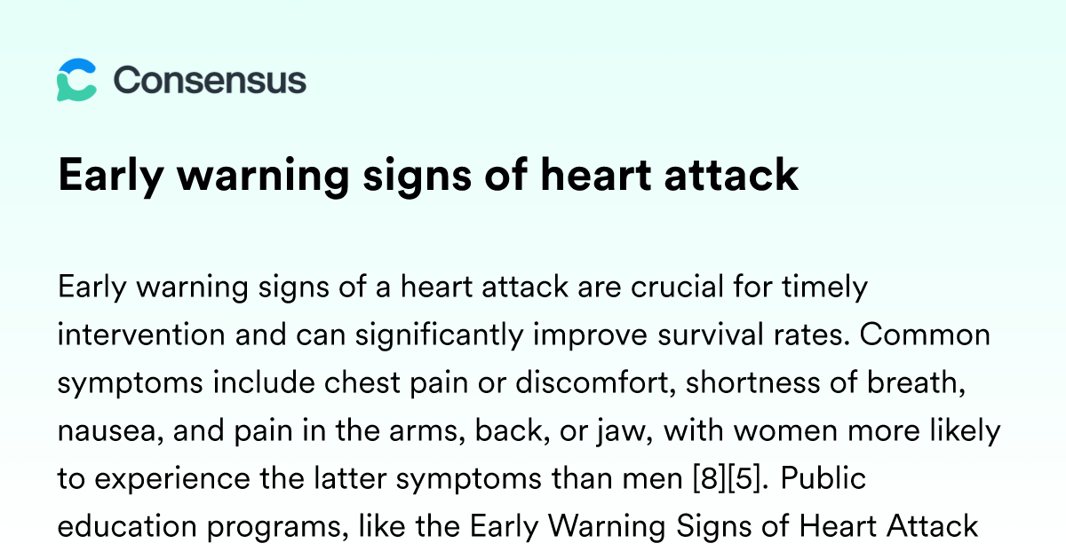 Early Warning Signs Of Heart Attack - Consensus Academic Search Engine