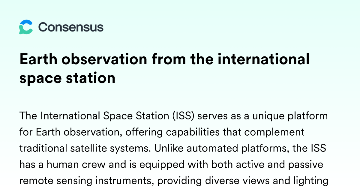 Earth Observation From The International Space Station - Consensus ...