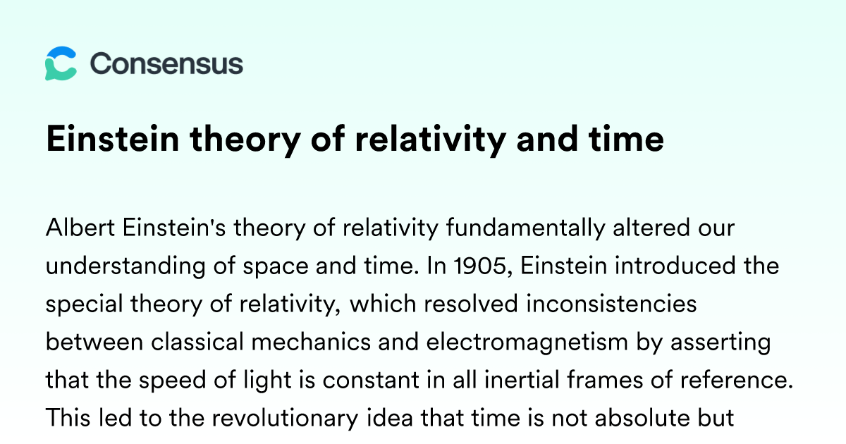 Einstein Theory Of Relativity And Time - Consensus Academic Search Engine
