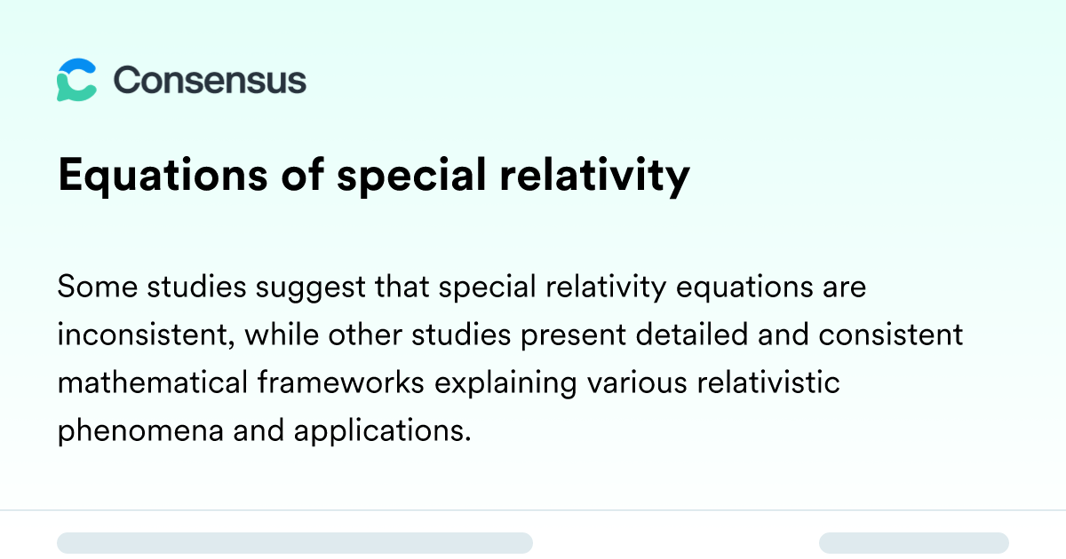 Equations Of Special Relativity - Consensus Academic Search Engine