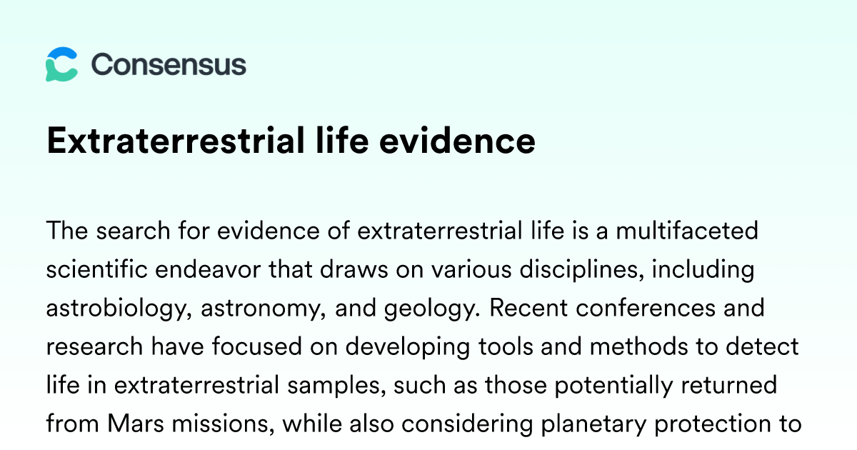 Extraterrestrial Life Evidence - Consensus Academic Search Engine