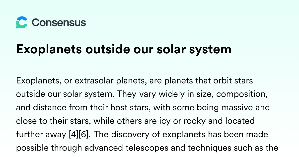 Exoplanets Outside Our Solar System - Consensus Academic Search Engine