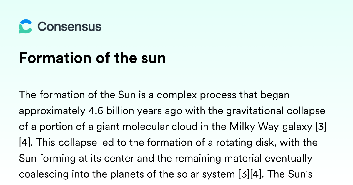 Formation Of The Sun - Consensus Academic Search Engine