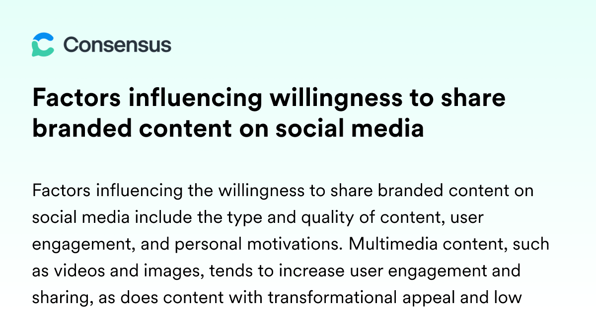 Factors Influencing Willingness To Share Branded Content On Social ...
