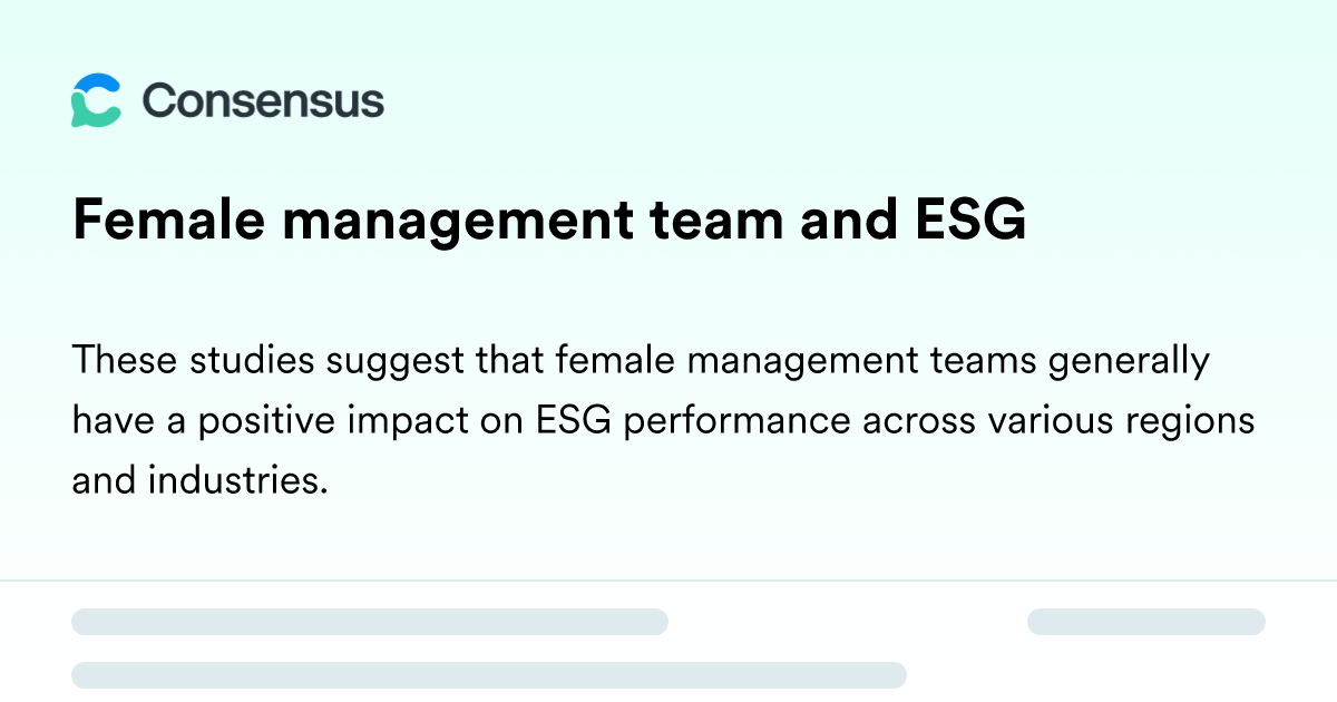 Female Management Team And ESG - Consensus Academic Search Engine