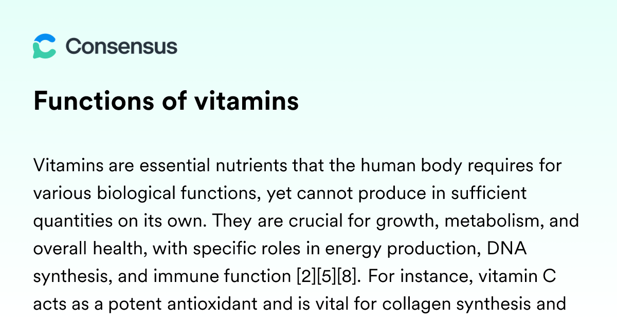 Functions Of Vitamins - Consensus Academic Search Engine