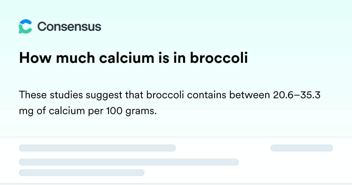 How Much Calcium Is In Broccoli - Consensus Academic Search Engine