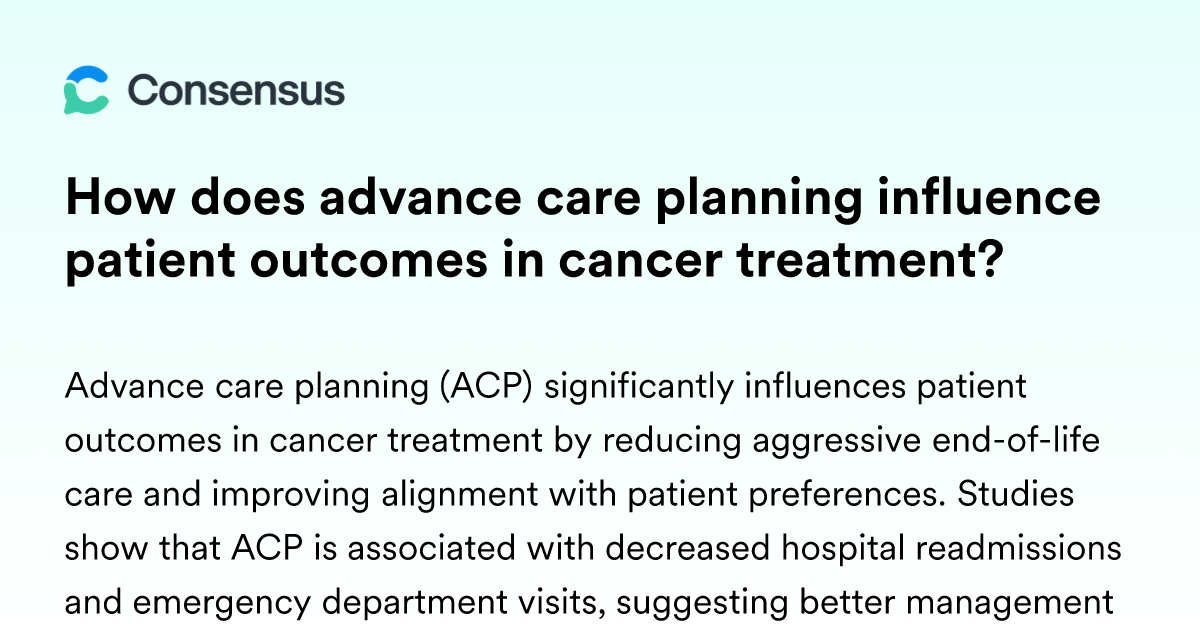 How Does Advance Care Planning Influence Patient Outcomes In Cancer ...