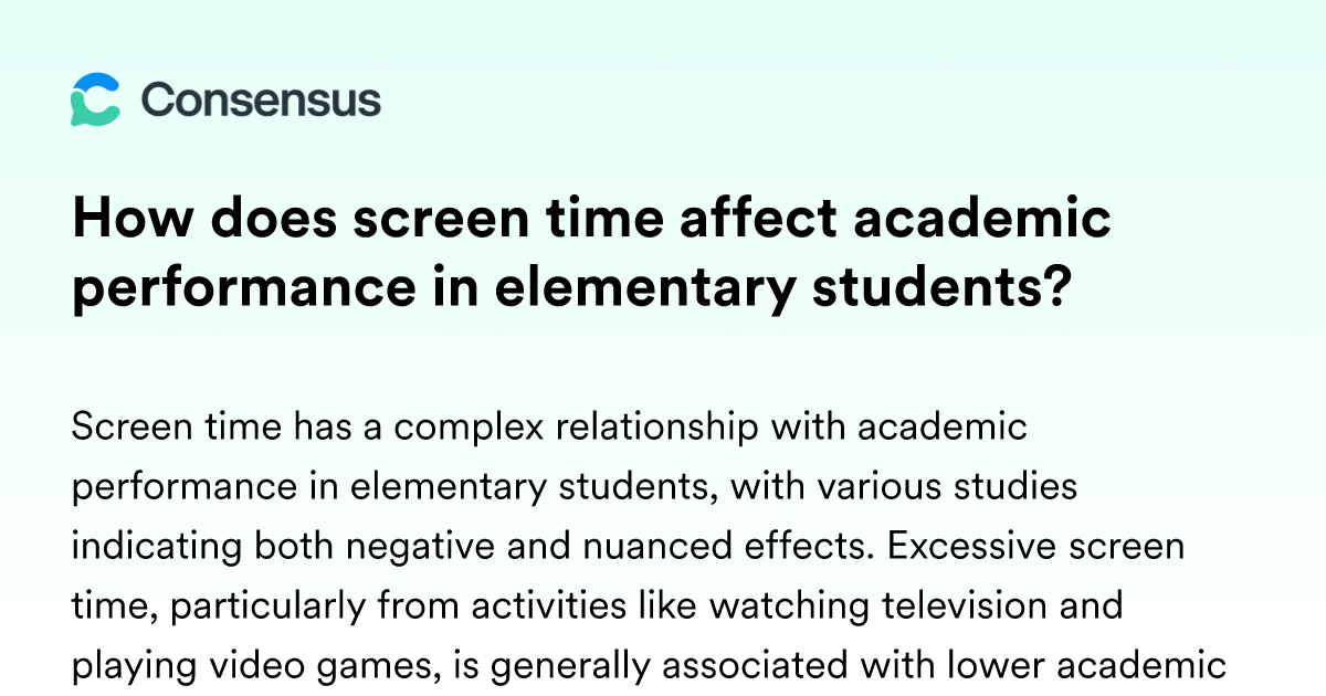 How Does Screen Time Affect Academic Performance In Elementary Students ...