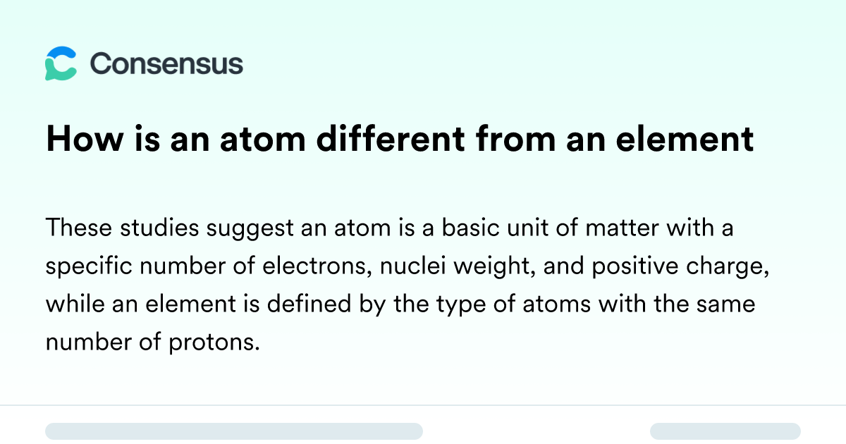 How Is An Atom Different From An Element - Consensus Academic Search Engine