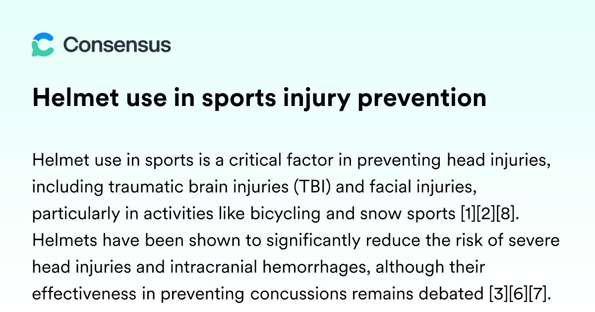 Helmet Use In Sports Injury Prevention - Consensus Academic Search Engine