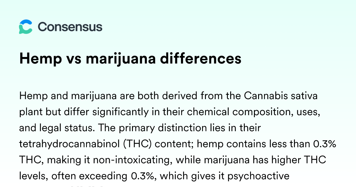 Hemp Vs Marijuana Differences - Consensus Academic Search Engine