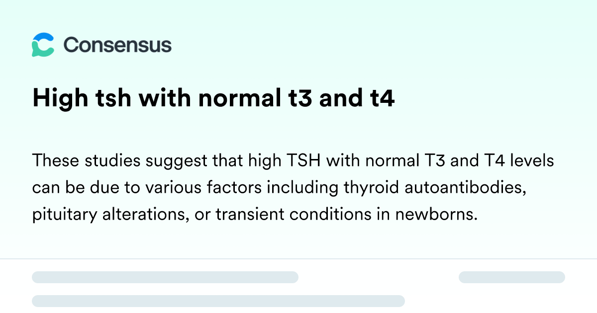 High Tsh With Normal T3 And T4 - Consensus Academic Search Engine