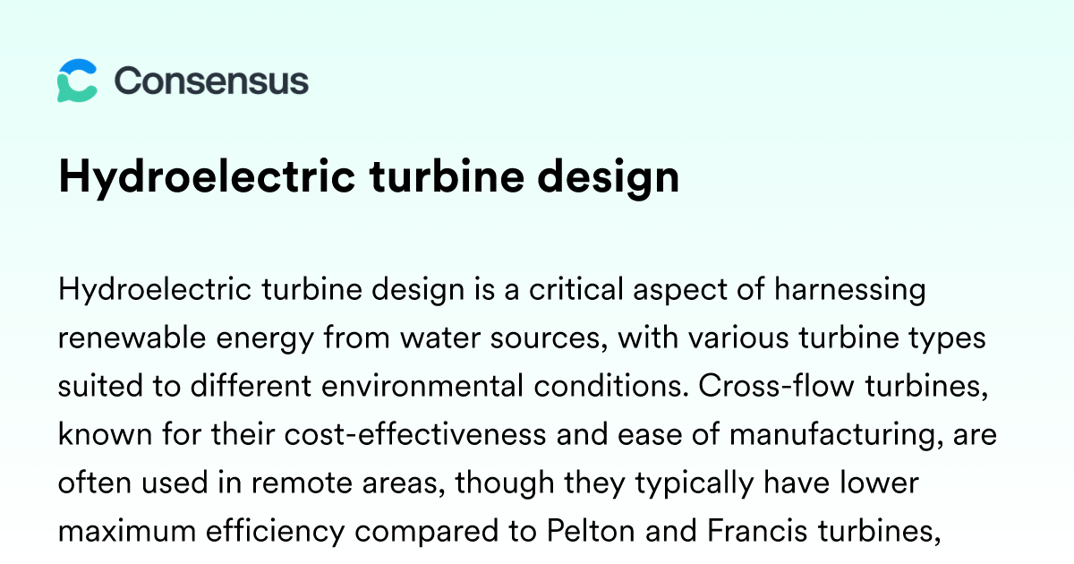 Hydroelectric Turbine Design - Consensus Academic Search Engine