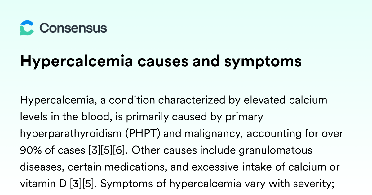 Hypercalcemia Causes And Symptoms - Consensus Academic Search Engine